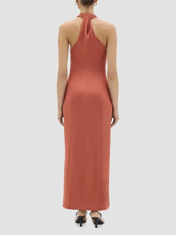 Another Tomorrow Gathered Halter Dress - Persimmon