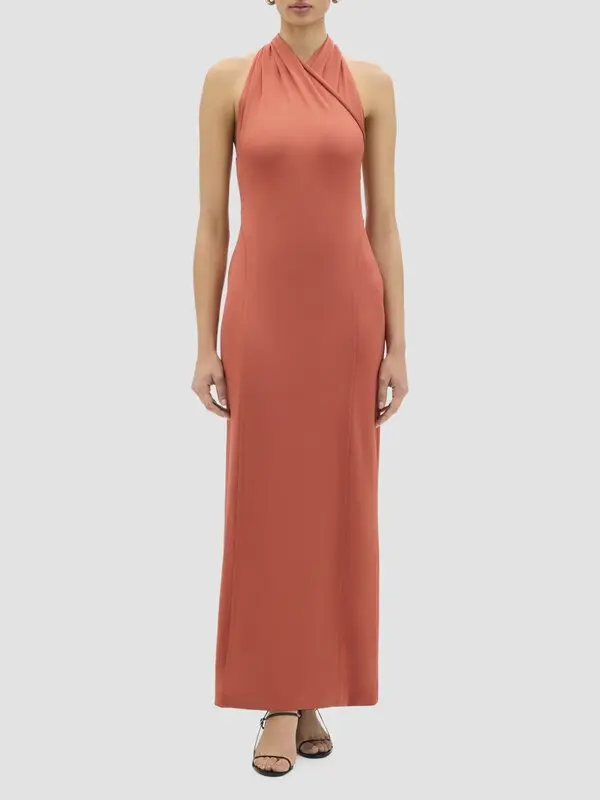 Another Tomorrow Gathered Halter Dress - Persimmon