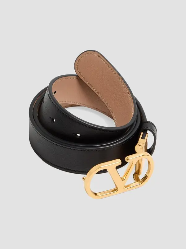 Valentino Garavani Vlogo Signature Reversible Shiny Calfskin Belt 30mm - Black Pink