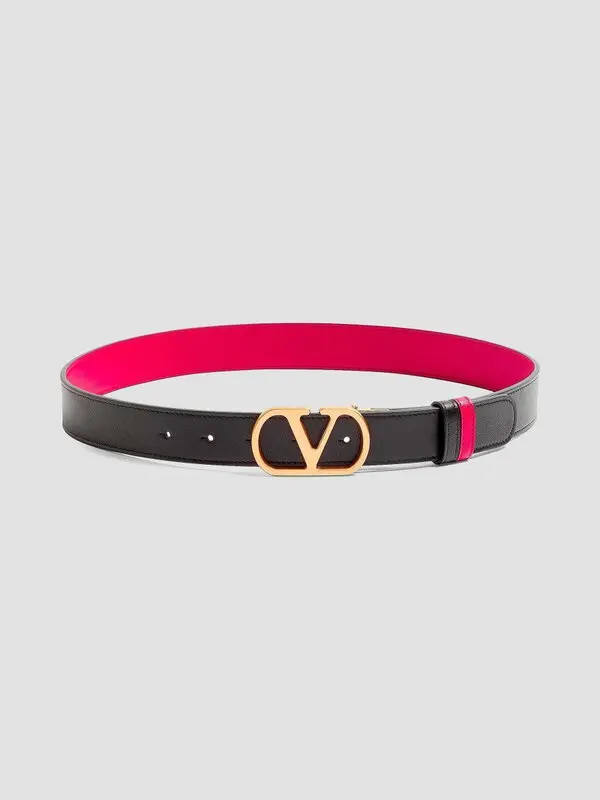 Valentino Garavani Vlogo Signature Reversible Shiny Calfskin Belt 30mm - Black Red