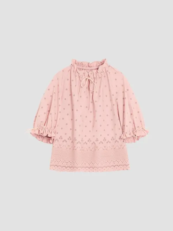 Valentino Garavani Sangallo Lace Top With Fleurs Ajours Margheritine Pattern - Pink