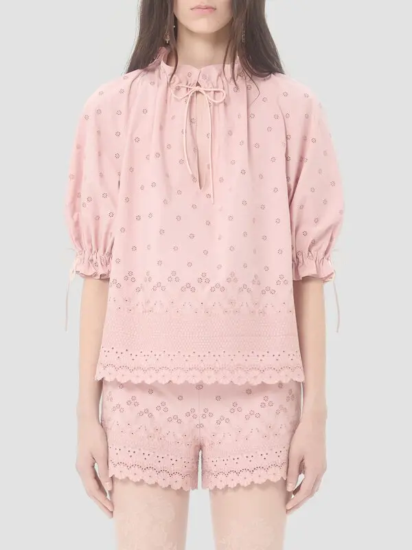 Valentino Garavani Sangallo Lace Top With Fleurs Ajours Margheritine Pattern