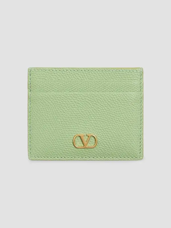 Valentino Garavani Vlogo Signature Grainy Calfskin Card Holder - Mint