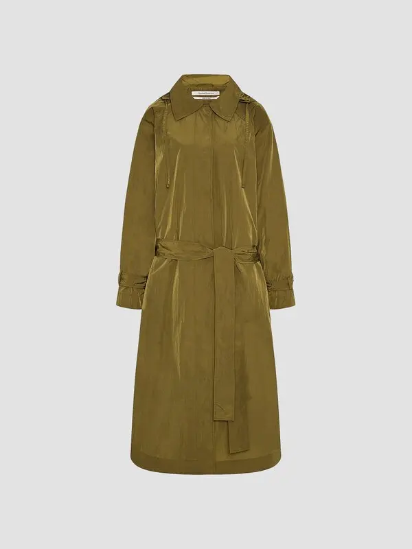 Another Tomorrow Nylon Trench Coat - Olive