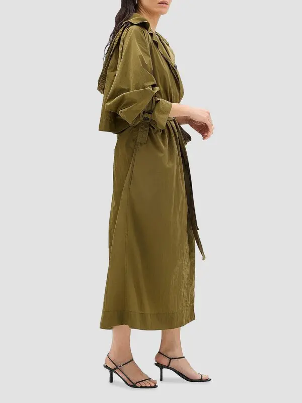 Another Tomorrow Nylon Trench Coat - Olive