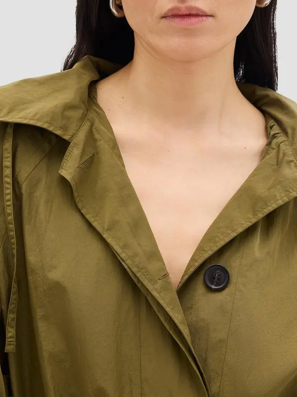 Another Tomorrow Nylon Trench Coat - Olive