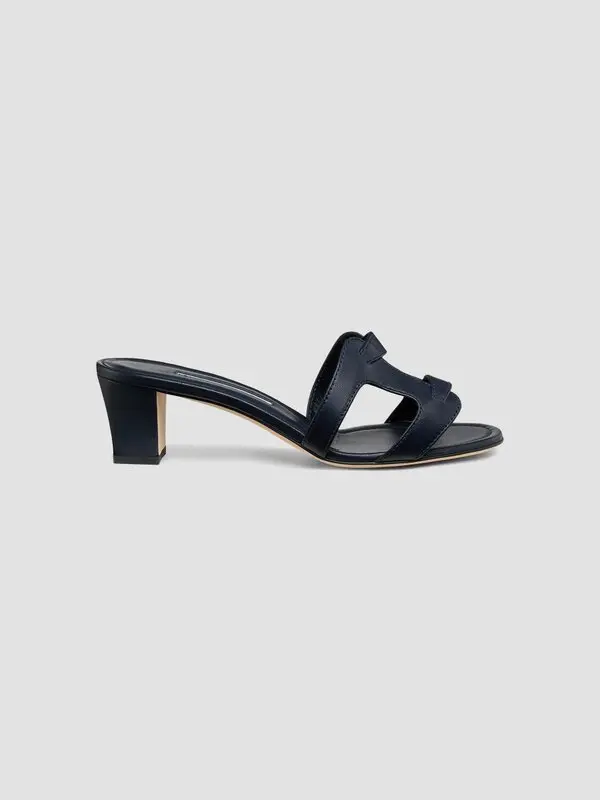 Manolo Blahnik Grellanu 50mm Leather Block-heel Sandals - Navy