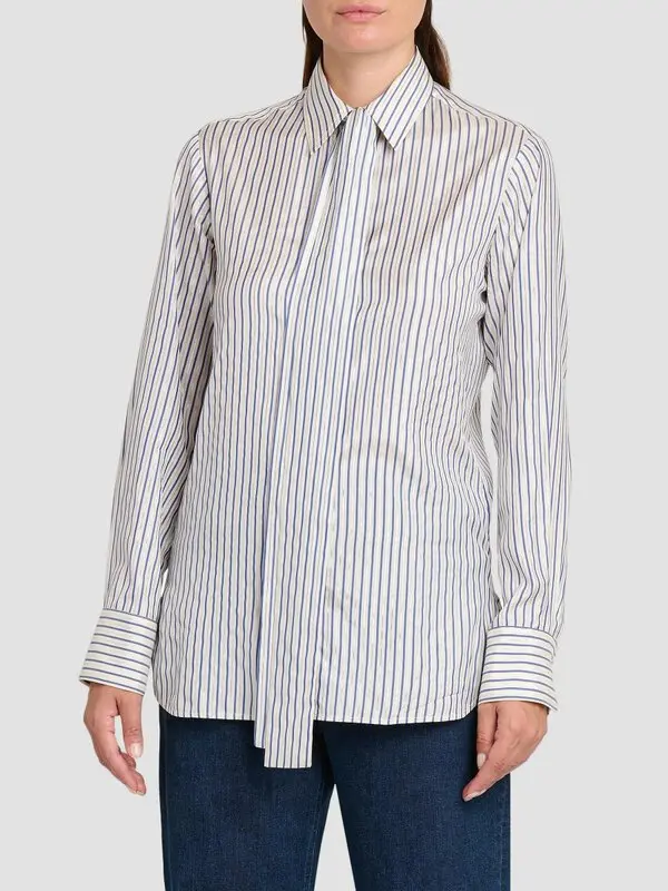 Kiton Striped Silk Tieneck Blouse