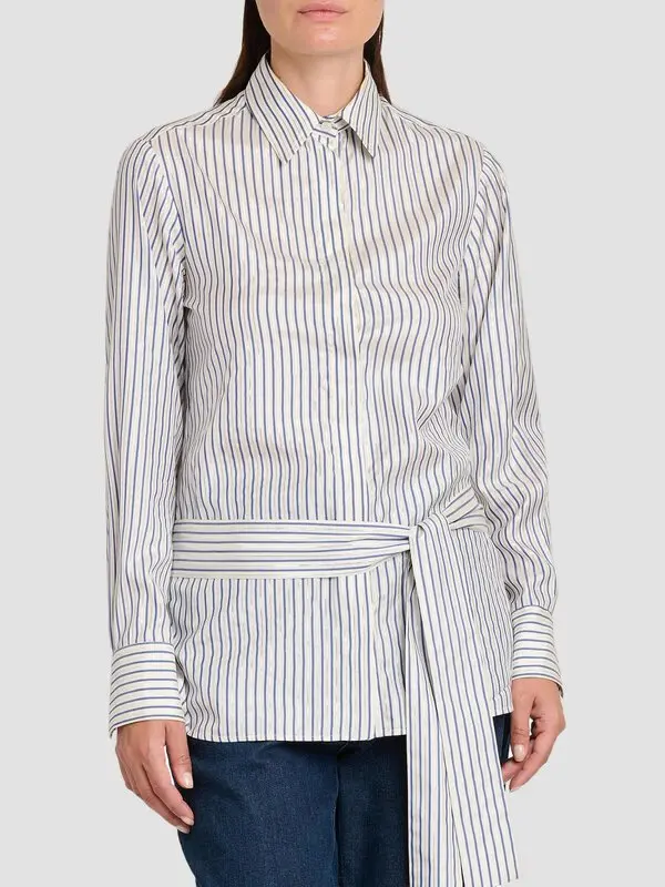 Kiton Striped Silk Tieneck Blouse