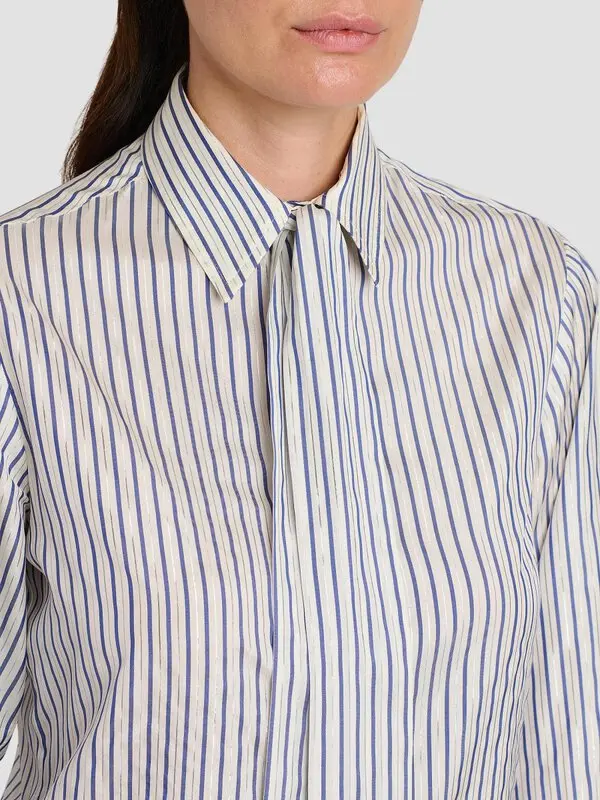 Kiton Striped Silk Tieneck Blouse