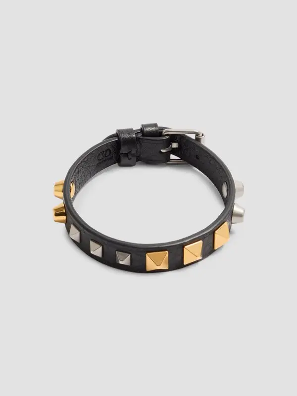 Valentino Garavani Rockstud Bracelet In Grainy Calfskin With A Mix Of Studs - Black