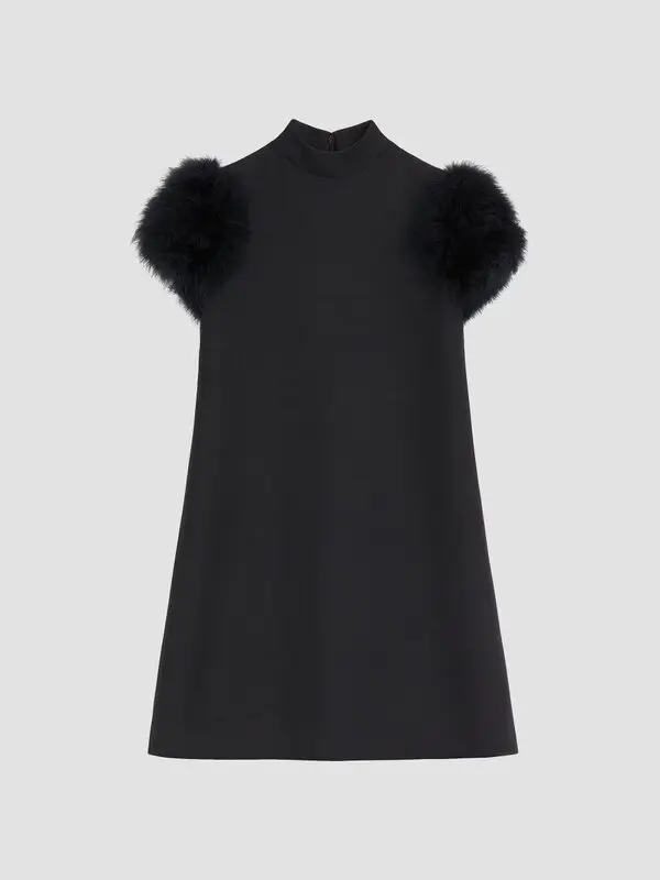 Valentino Garavani Short Crepe Couture Dress With Feathers - Black