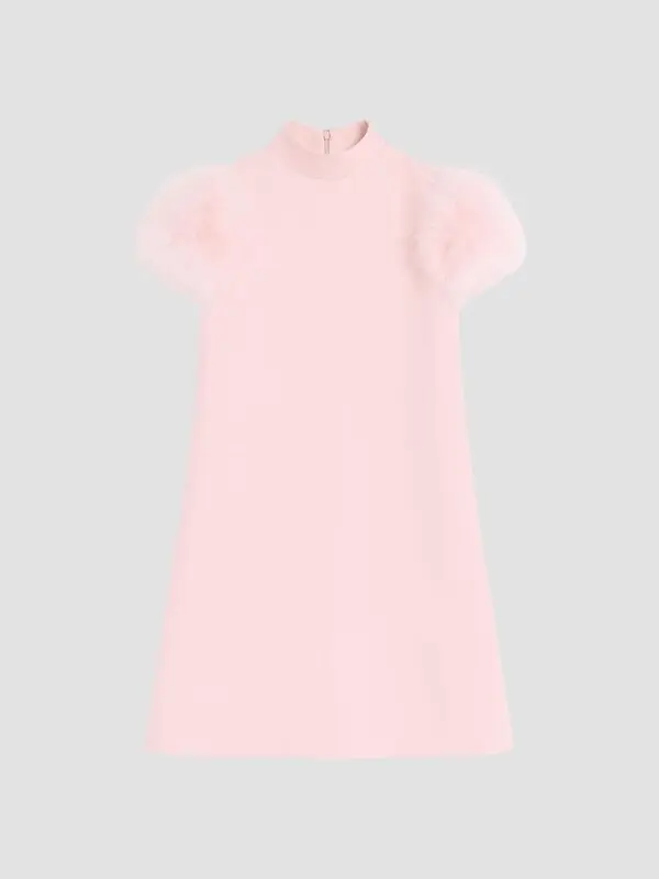 Valentino Garavani Short Crepe Couture Dress With Feathers - Rose