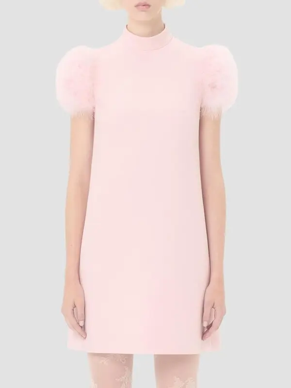 Valentino Garavani Short Crepe Couture Dress With Feathers - Rose