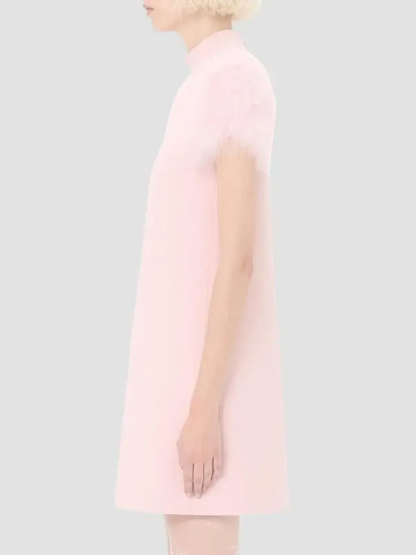 Valentino Garavani Short Crepe Couture Dress With Feathers - Rose