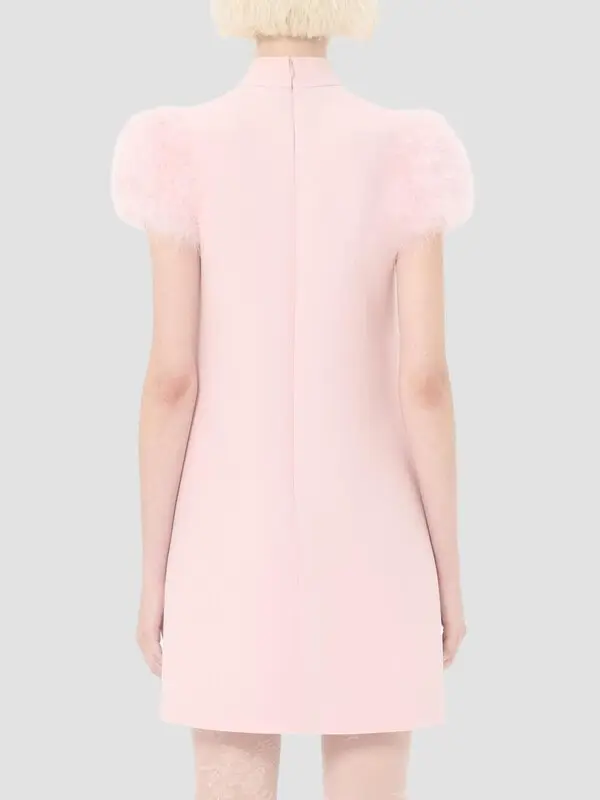 Valentino Garavani Short Crepe Couture Dress With Feathers - Rose