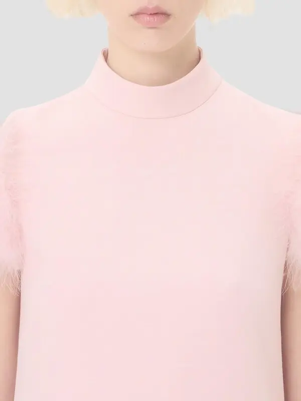 Valentino Garavani Short Crepe Couture Dress With Feathers - Rose