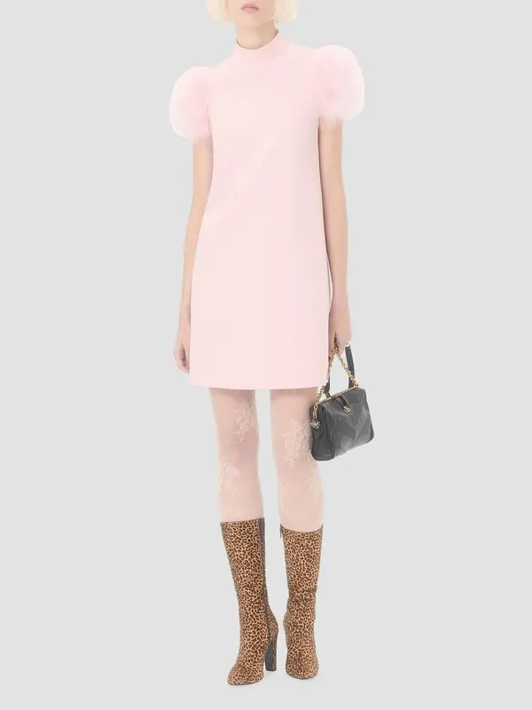 Valentino Garavani Short Crepe Couture Dress With Feathers - Rose