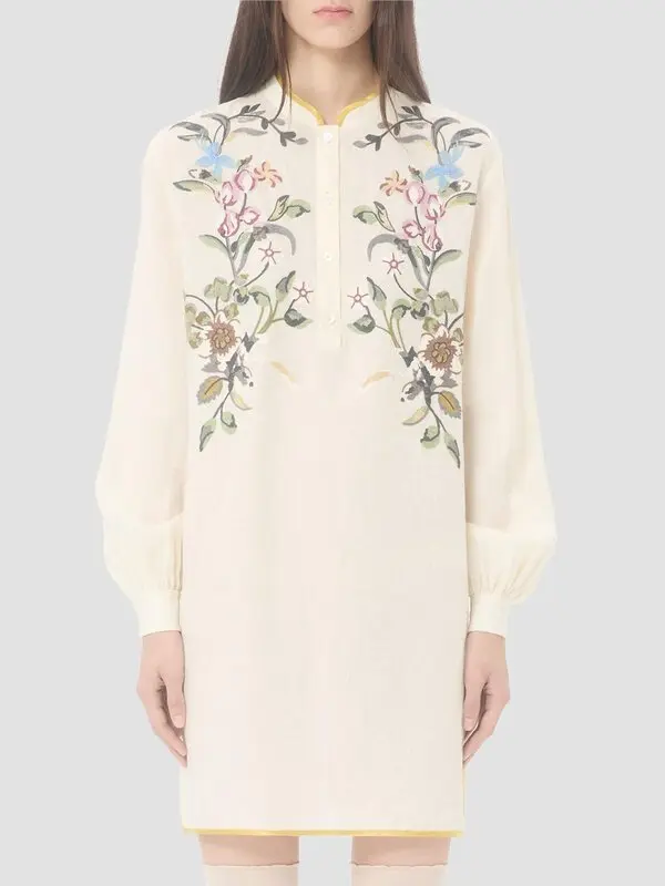 Valentino Garavani Short Embroidered Linen Dress