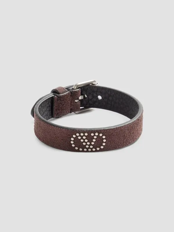 Valentino Garavani Vlogo Signature Bracelet In Suede And Metal - Brown