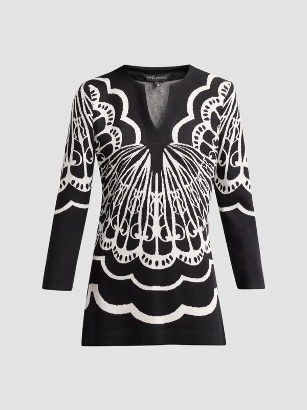 Ming Wang Aria Abstract Jacquard Tunic