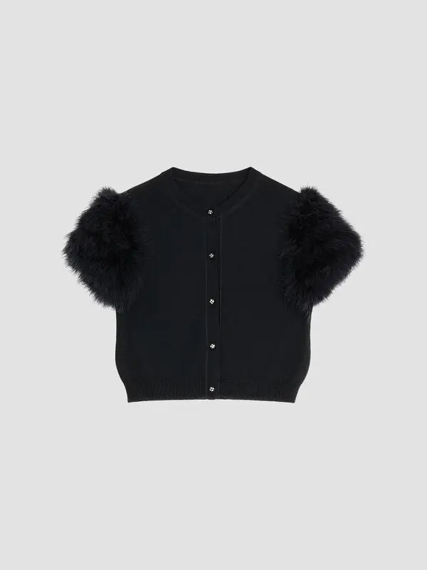 Valentino Garavani Wool Knit Cardigan With Feathers - Black