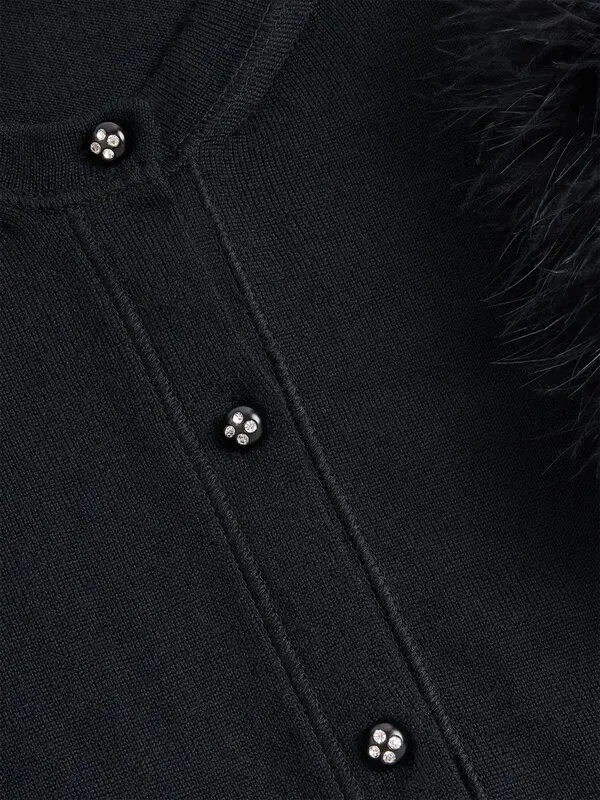 Valentino Garavani Wool Knit Cardigan With Feathers