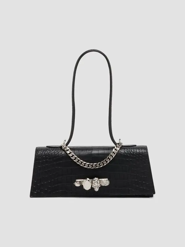 Alexander McQueen Jewelled Croc-embossed Leather Top Handle Bag
