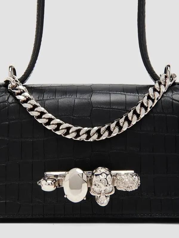 Alexander McQueen Jewelled Croc-embossed Leather Top Handle Bag