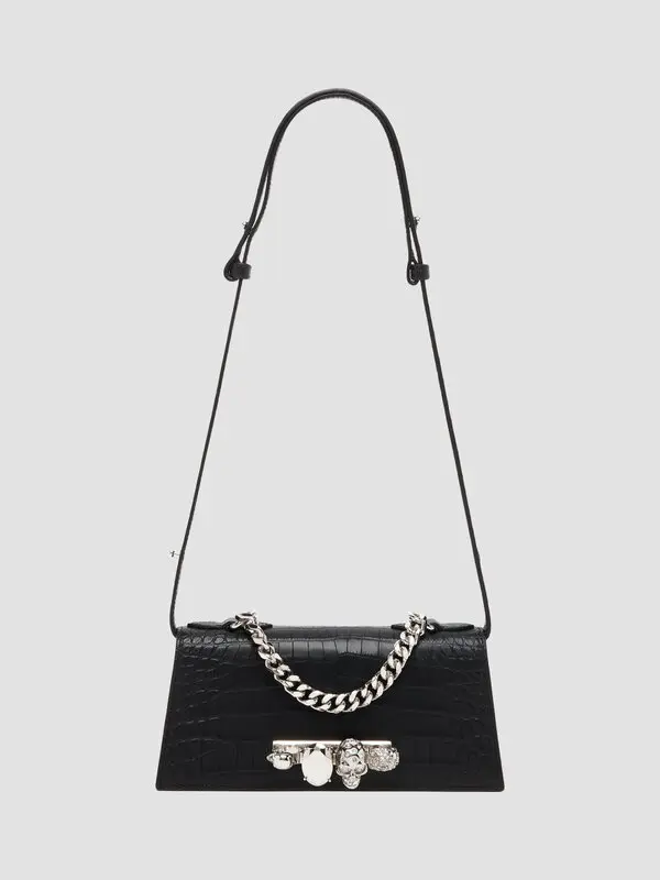 Alexander McQueen Mini Jewelled Croc-embossed Leather Shoulder Bag - Black