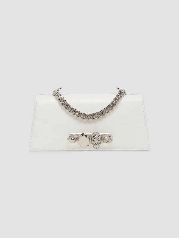 Alexander McQueen Mini Jewelled Croc-embossed Leather Shoulder Bag - White Multi
