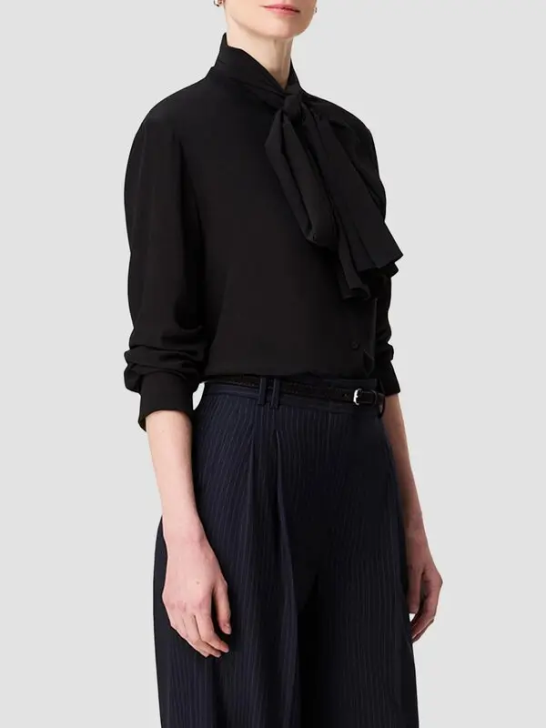 Another Tomorrow Signature Bow Blouse - Black
