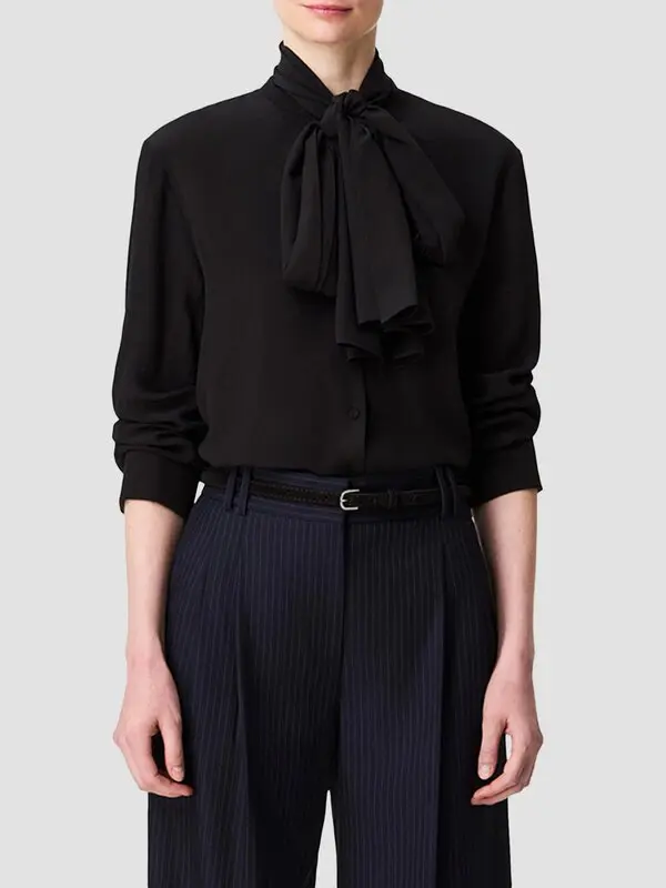 Another Tomorrow Signature Bow Blouse - Black