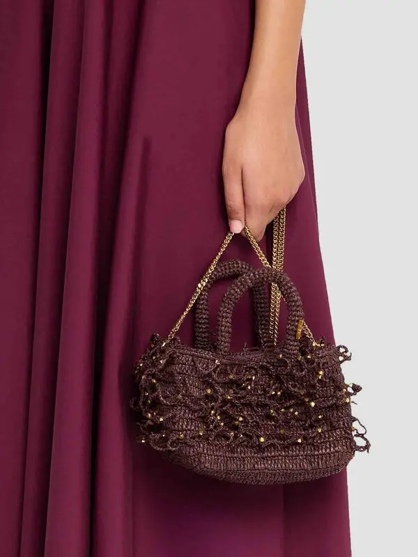 MADE FOR A WOMAN Fanny Spaghetti Woven Beaded Top Handle Bag