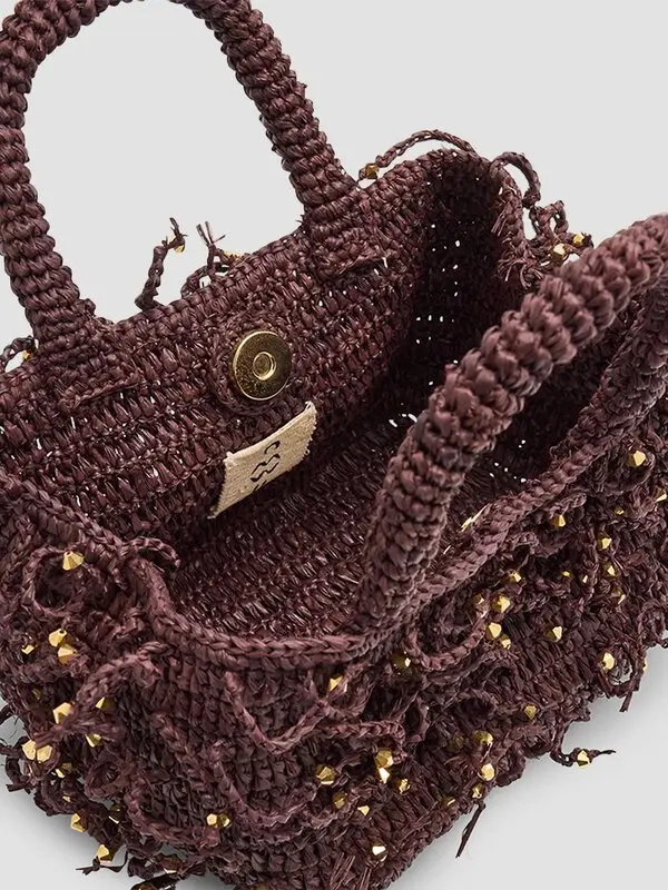 MADE FOR A WOMAN Fanny Spaghetti Woven Beaded Top Handle Bag