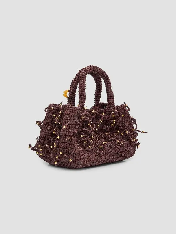 MADE FOR A WOMAN Fanny Spaghetti Woven Beaded Top Handle Bag
