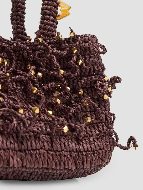 MADE FOR A WOMAN Fanny Spaghetti Woven Beaded Top Handle Bag