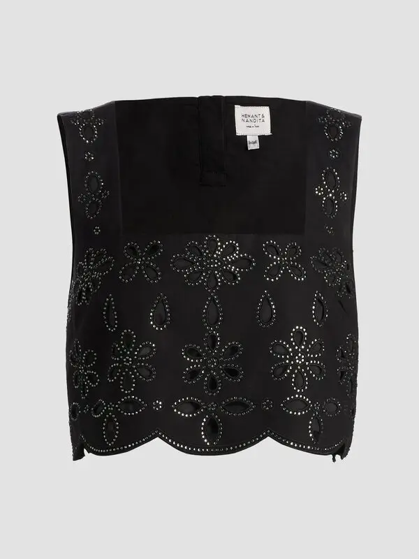 Hemant & Nandita Hira Crystal-embellished Floral Cotton Tank - Black