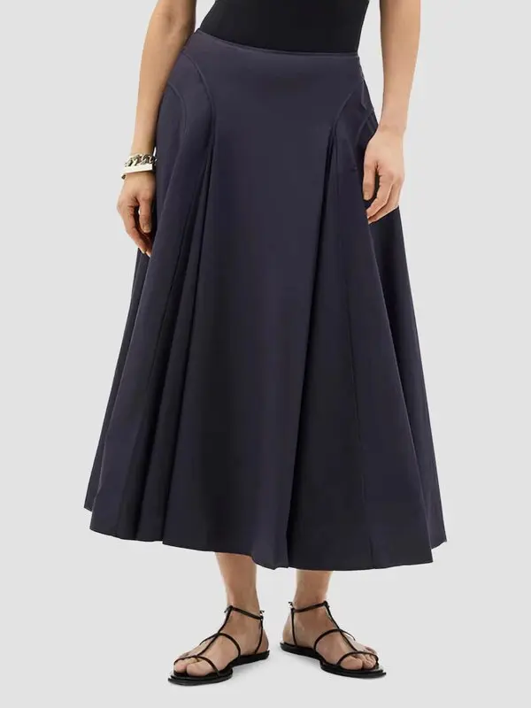 Another Tomorrow Seamed Full Maxi Skirt - Midnight