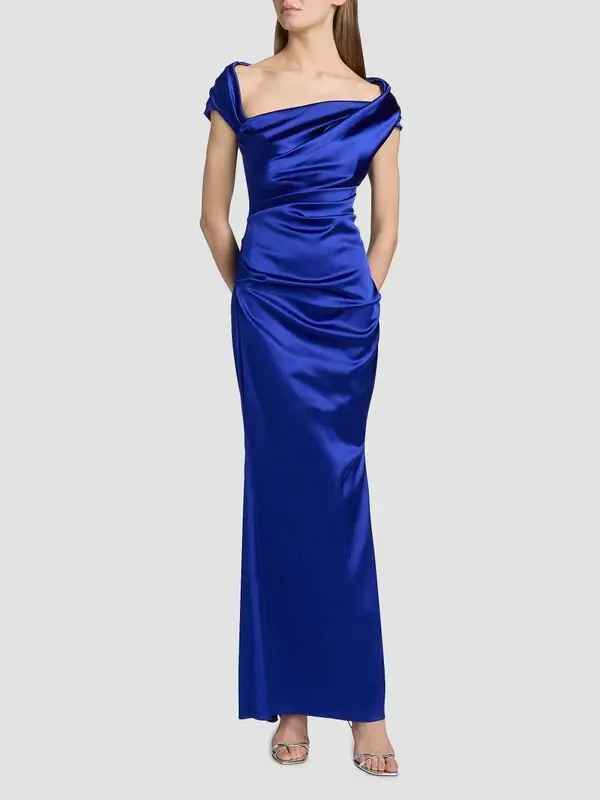 Talbot Runhof Draped Satin Asymmetric Sheath Gown