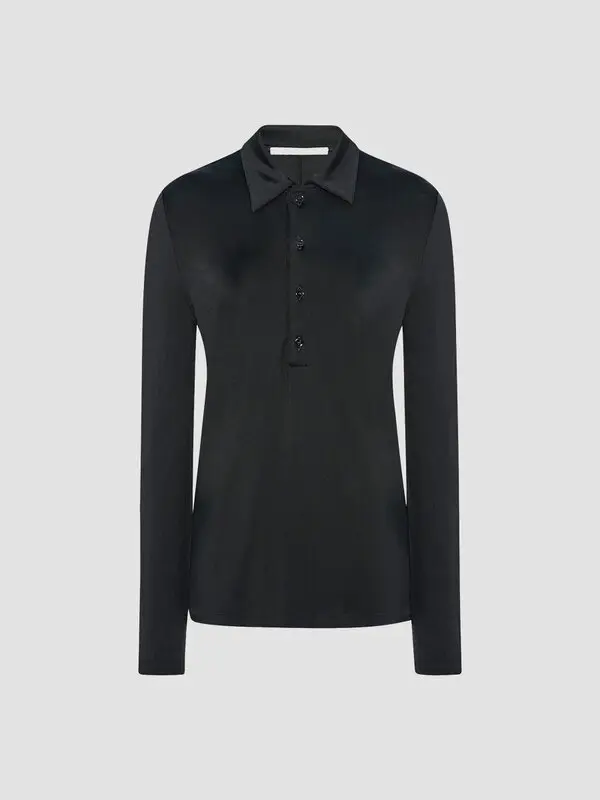 Another Tomorrow Fluid Long Sleeve Polo Top