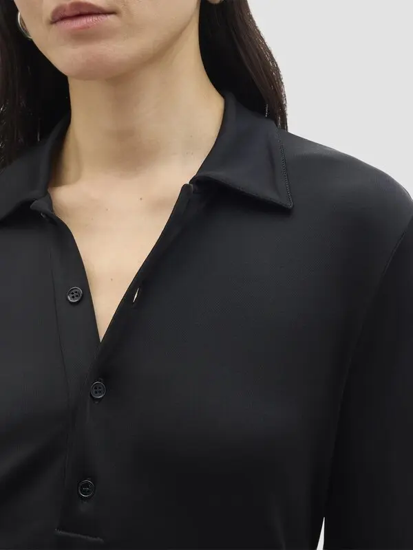 Another Tomorrow Fluid Long Sleeve Polo Top