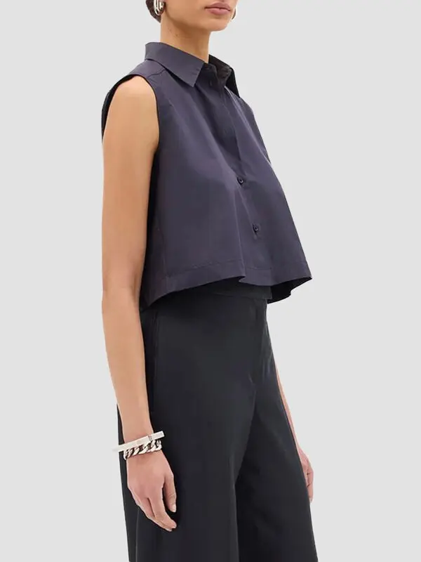 Another Tomorrow Cropped Sleeveless Shirt - Midnight