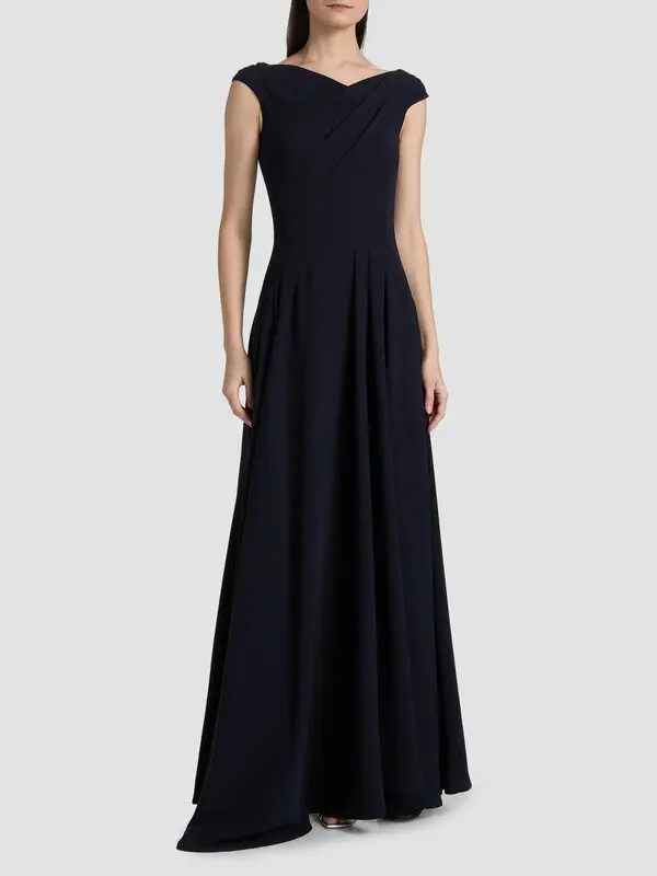 Talbot Runhof Pleated Cap-sleeve A-line Gown