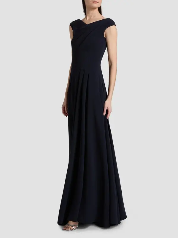 Talbot Runhof Pleated Cap-sleeve A-line Gown