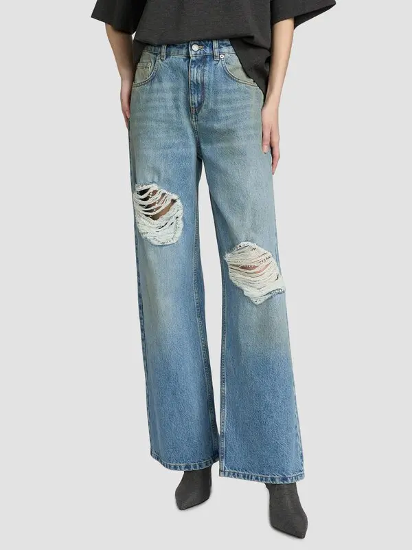 AREA Embellished Fray Relaxed Jeans
