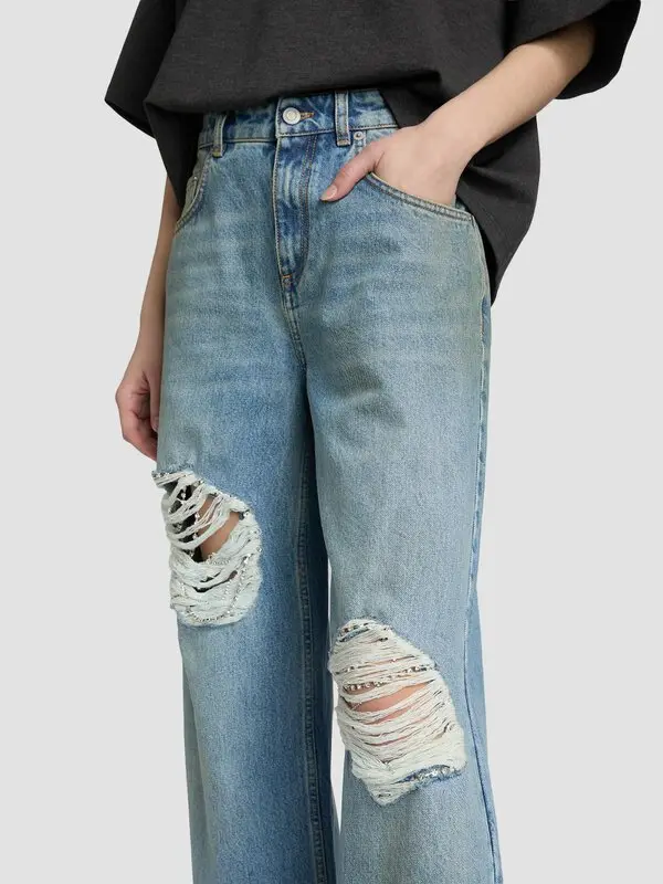 AREA Embellished Fray Relaxed Jeans