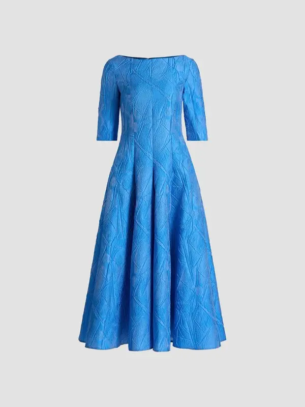 Talbot Runhof Brocade Boatneck Tea-length Dress - Periwinkle