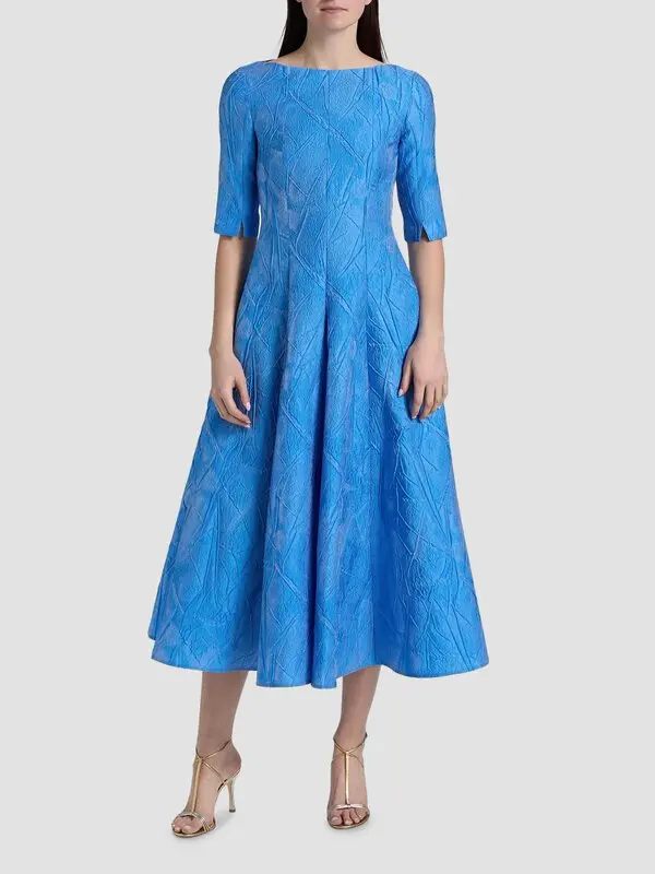 Talbot Runhof Brocade Boatneck Tea-length Dress