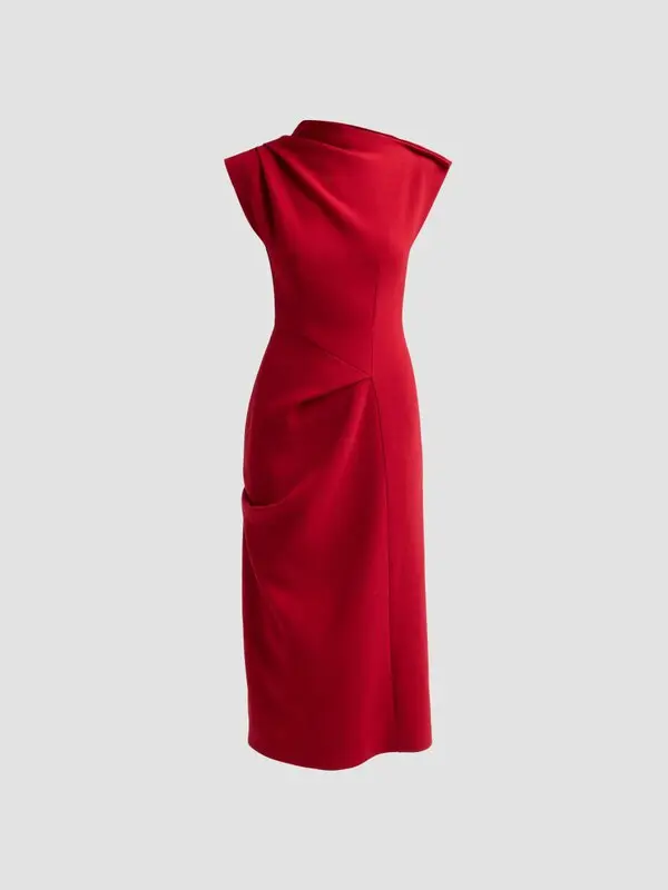 Michael Kors Draped Cocktail Midi Dress - Ruby